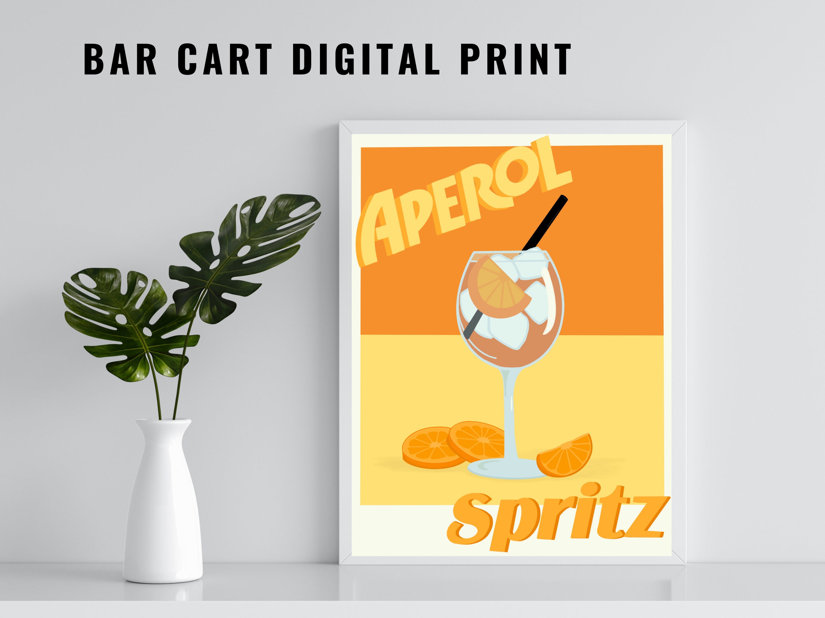 APEROL SPRITZ Cocktail Bar Cart Art, Aperol Spritz Wall Art, Bar Cart ...