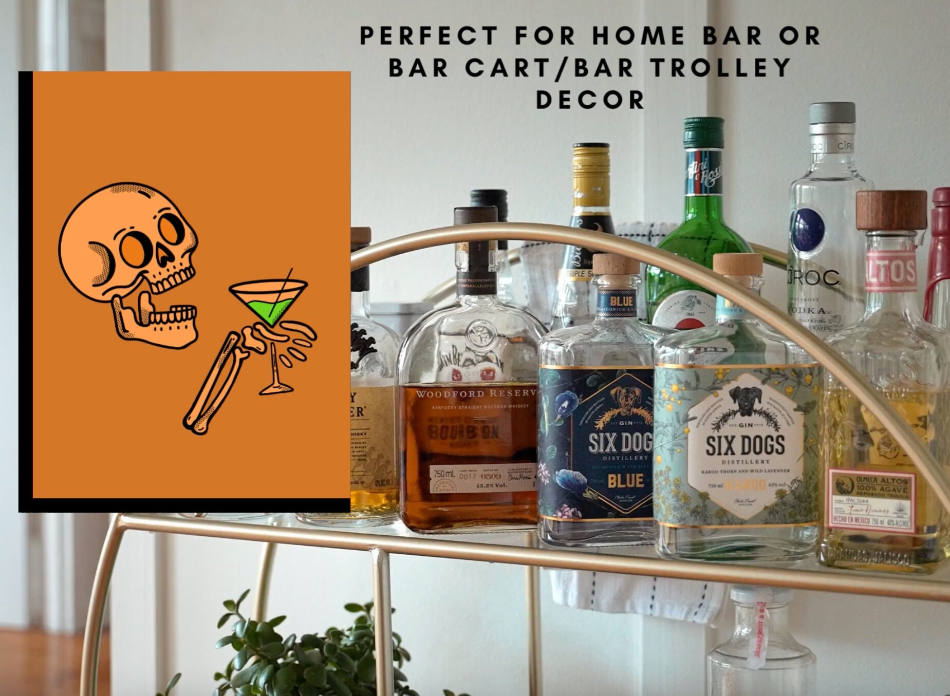 Skeleton Bar Cart Print, Bar Cart/bar Trolley Decor, Halloween Skeleton ...