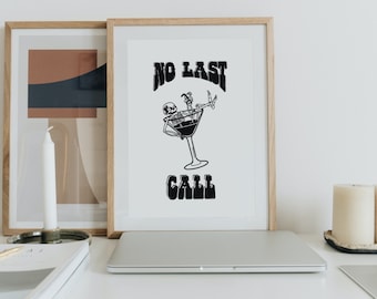 Martini bone-dry Skeleton Hand Halloween Drawing Print Bar Cart Art ...