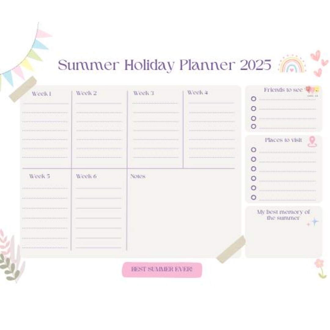 Kids Summer Holiday Planner Printable – Editable Canva Template ...