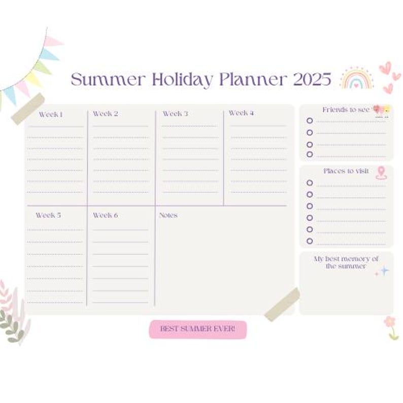 Kids Summer Holiday Planner Printable – Editable Canva Template ...