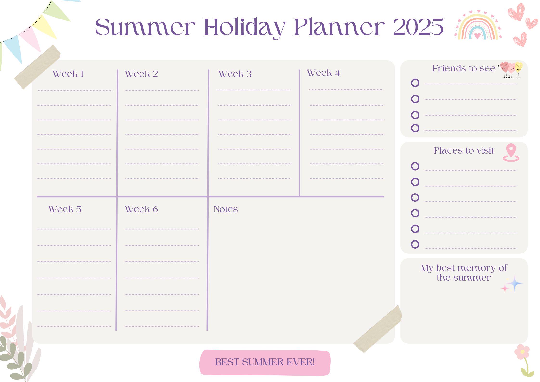 Kids Summer Holiday Planner Printable – Editable Canva Template ...