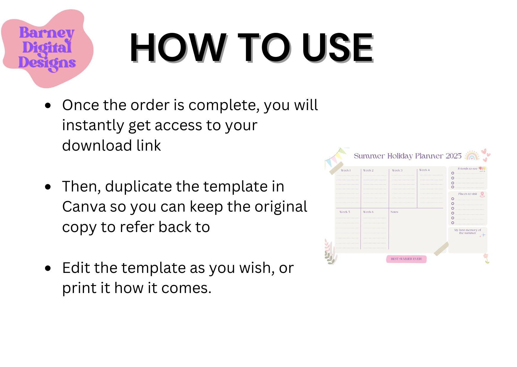 Kids Summer Holiday Planner Printable – Editable Canva Template ...