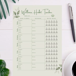 Wellness Tracker Wellbeing Womans Health Weekly 7 Day Wellness Habit ...