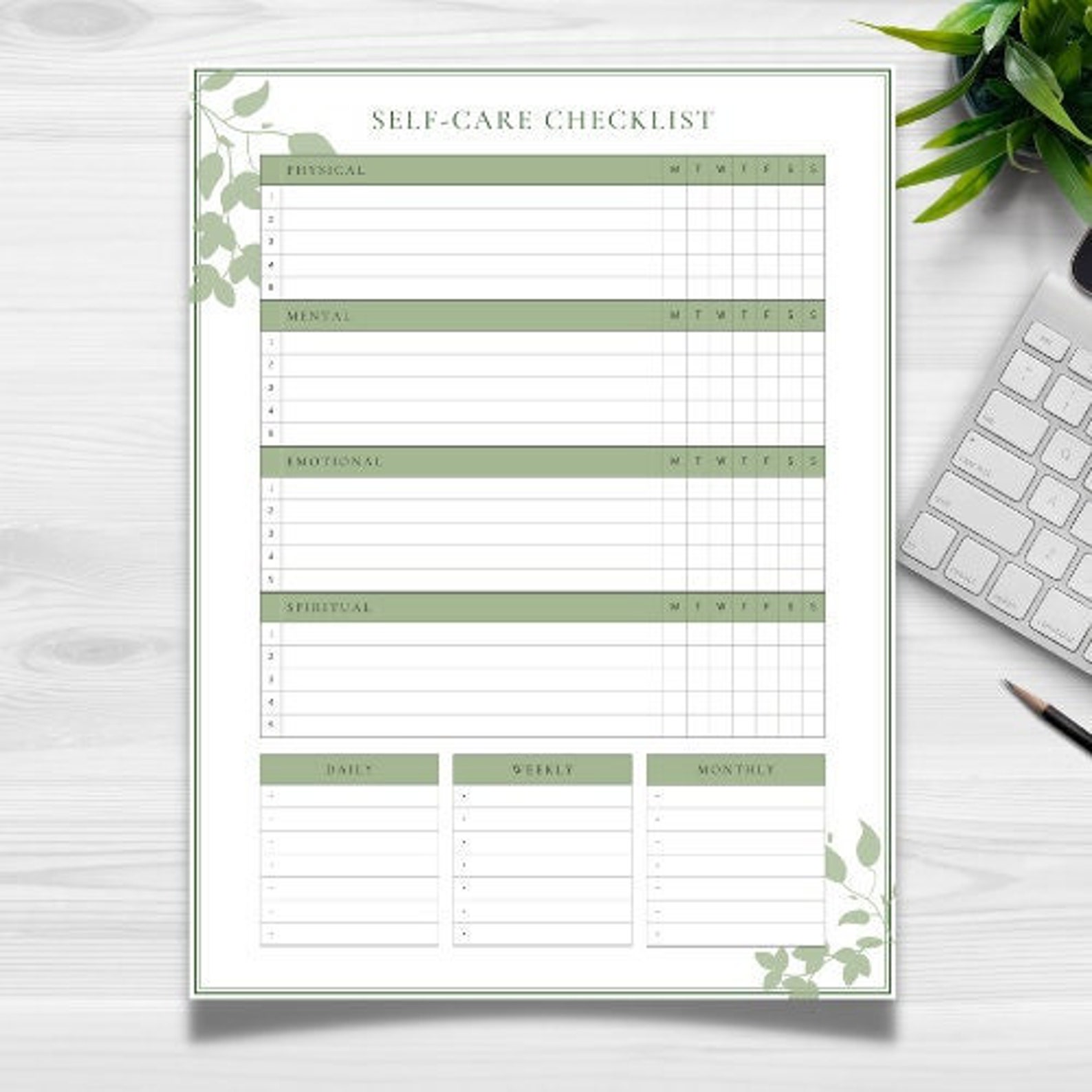 Self-care Checklist Selfcare Instant Printable Digital Downloadable PDF ...