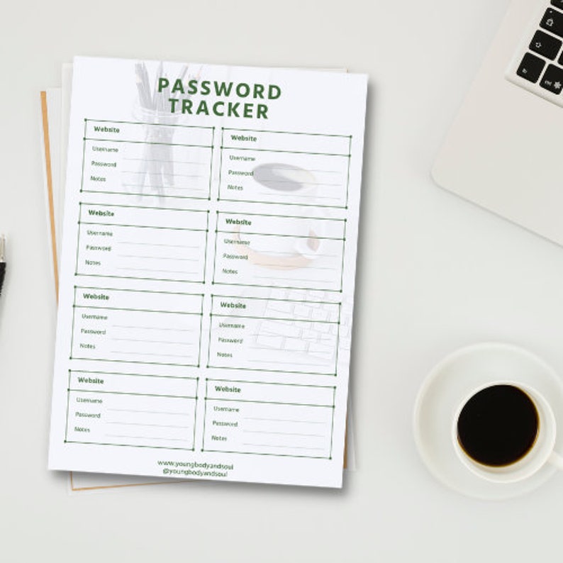 Password Tracker Printable Downloadable Fillable Password Log Password ...