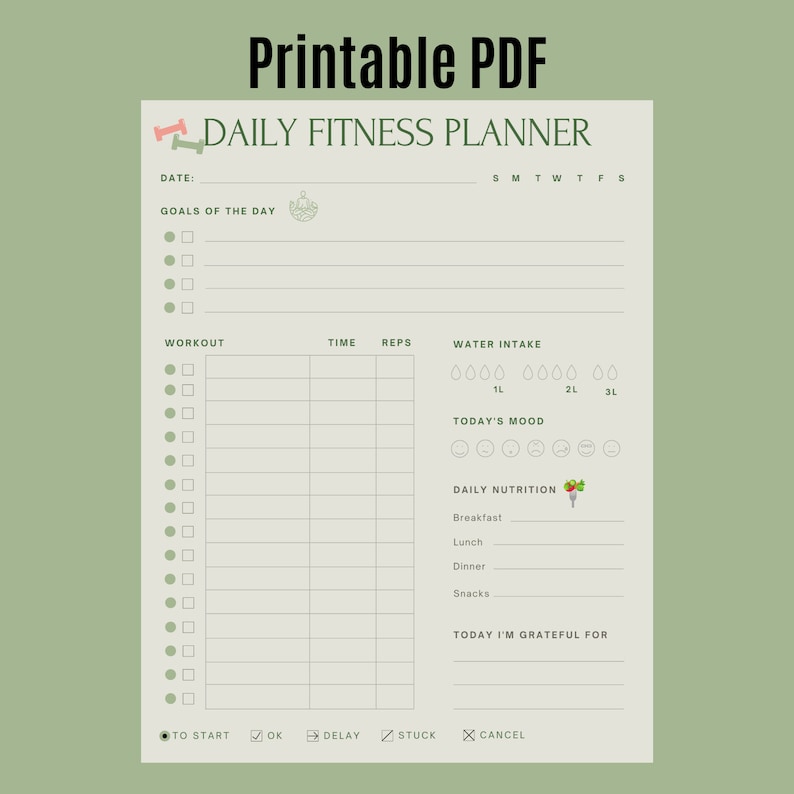 Fitness Planner Printable | Wellness Planner PDF | Exercise Log| Meal ...