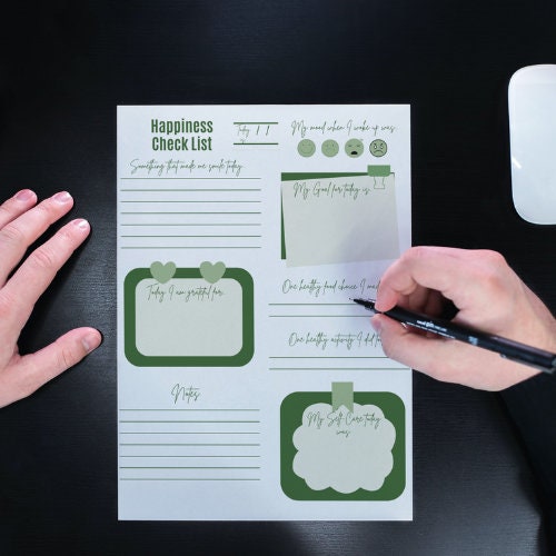 Daily Happiness Checklist Tracker Planner Printable PDF Gratitude Self ...