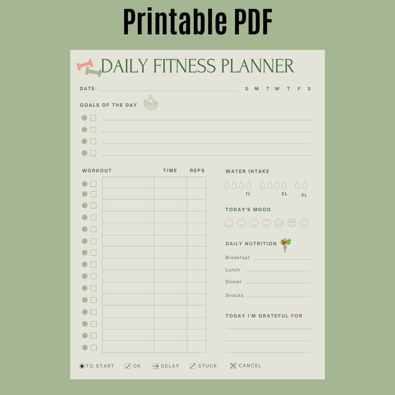 Fitness Planner Printable | Wellness Planner PDF | Exercise Log| Meal ...
