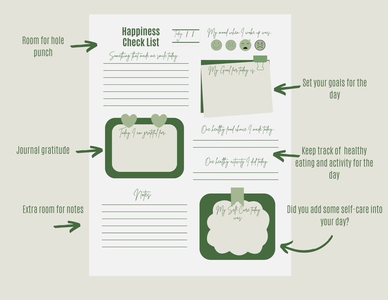 Daily Happiness Checklist Tracker Planner Printable PDF - Etsy