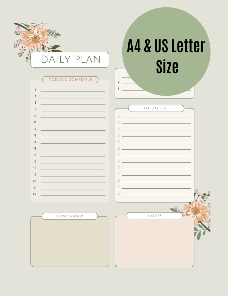 Daily Planner Note Printable Digital Download Insert Tracker Checklist ...