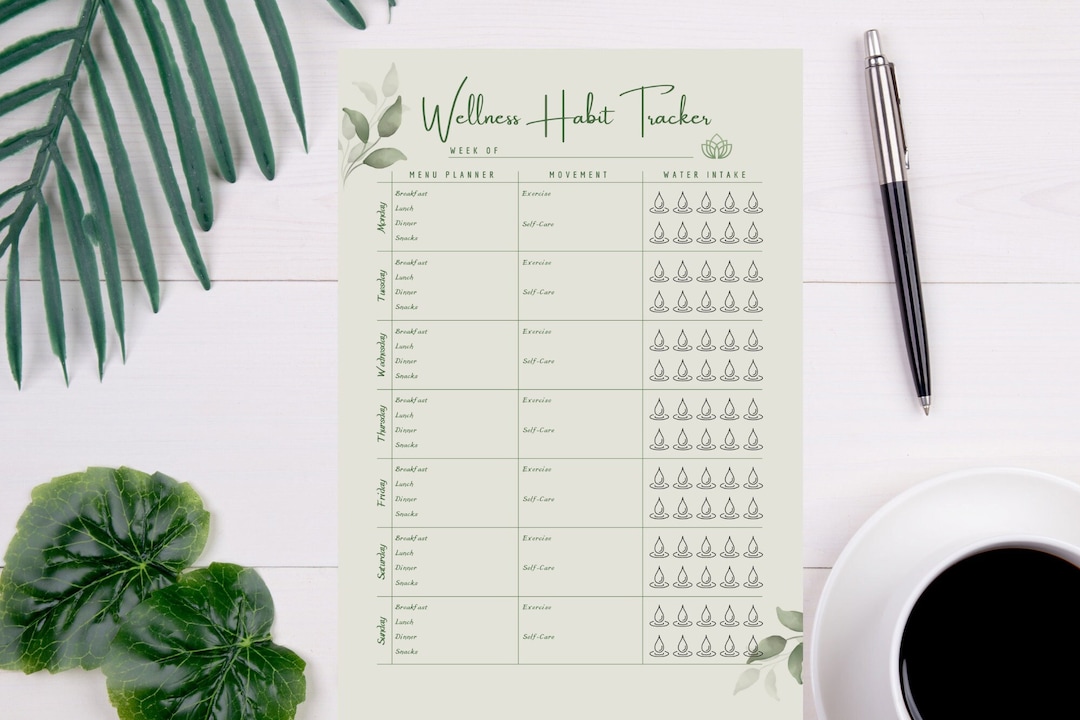 Wellness Tracker Wellbeing Womans Health Weekly 7 Day Wellness Habit ...