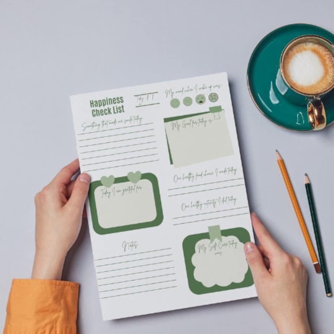 Daily Happiness Checklist Tracker Planner Printable PDF Gratitude Self ...