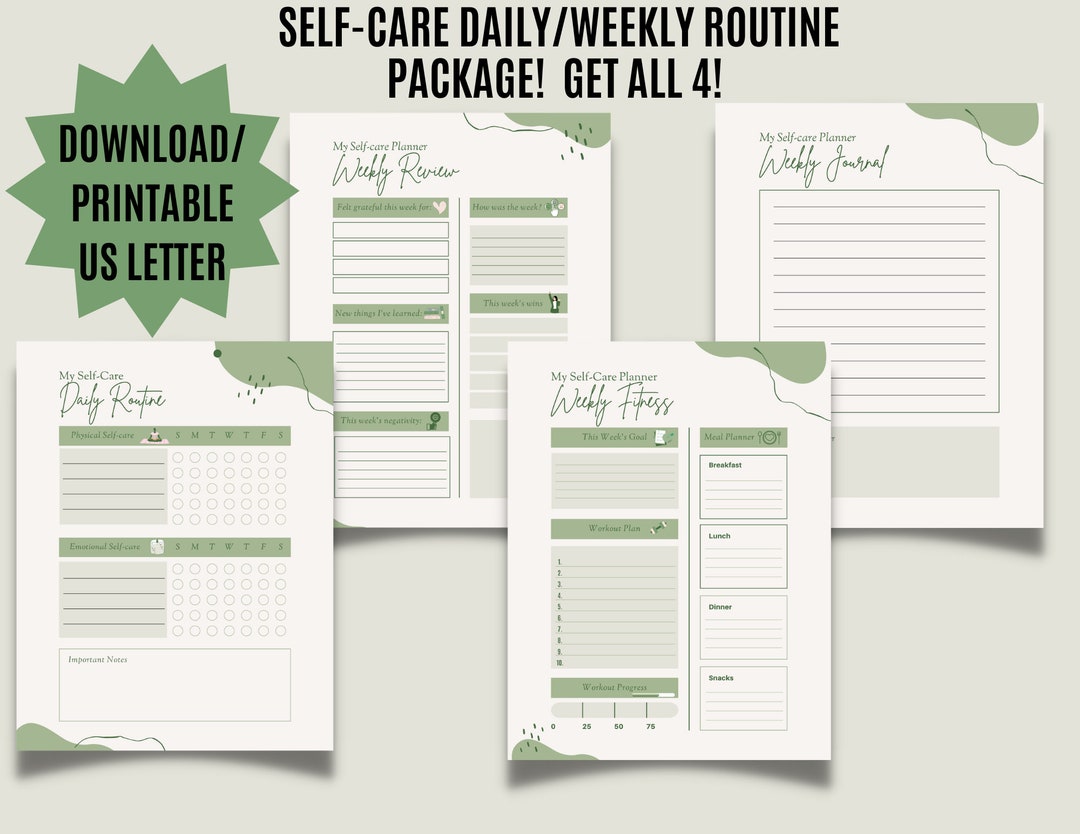 Self-care Planner Daily Weekly Digital Printable Checklist Package ...
