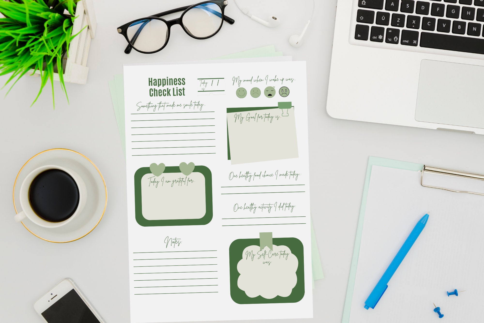 Daily Happiness Checklist Tracker Planner Printable PDF Gratitude Self ...