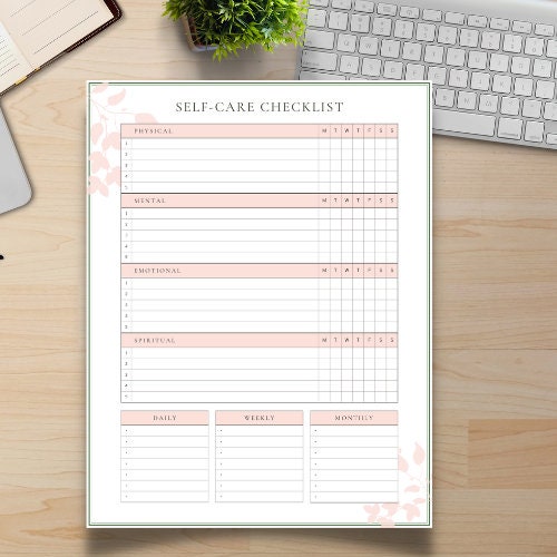 Self-care Checklist Selfcare Instant Printable Digital Downloadable PDF ...