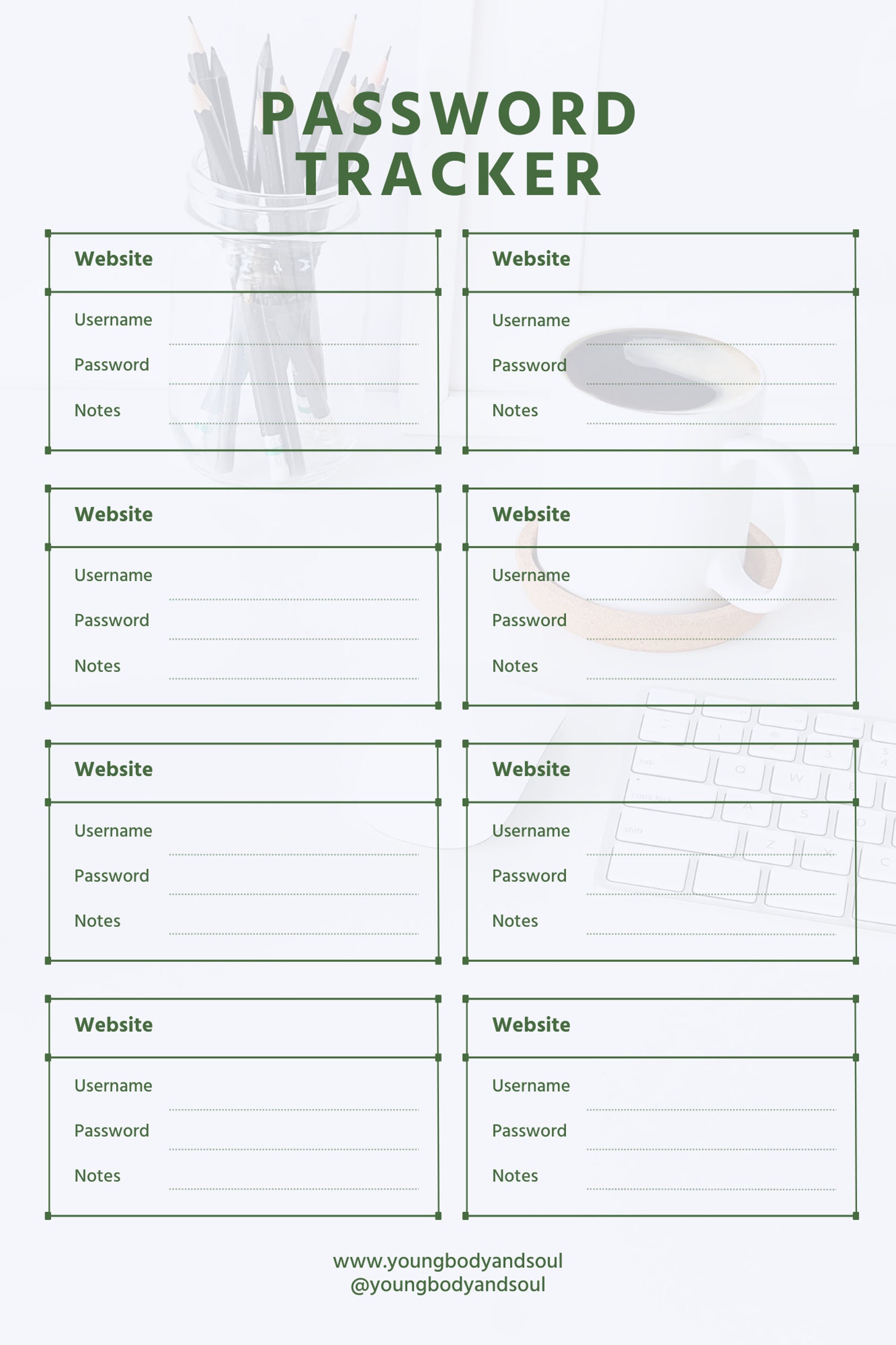 Password Tracker Printable Downloadable Fillable Password Log Password ...