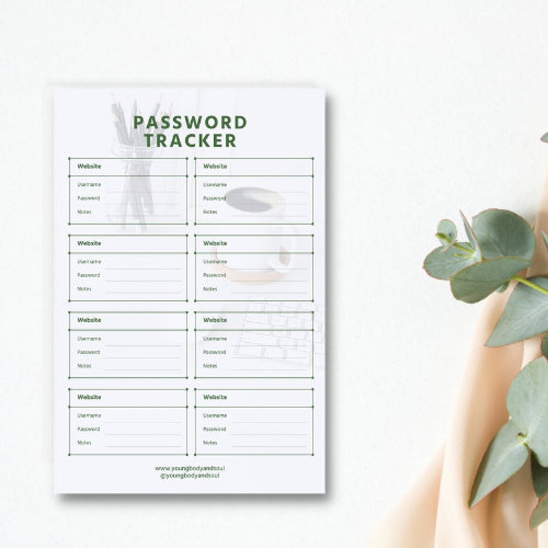 Password Tracker Printable Downloadable Fillable Password Log Password ...