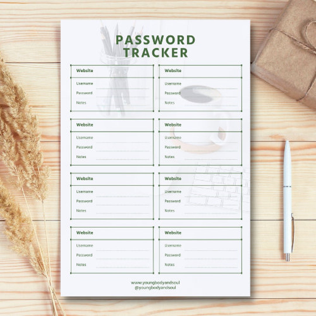 Password Tracker Printable Downloadable Fillable Password Log Password ...