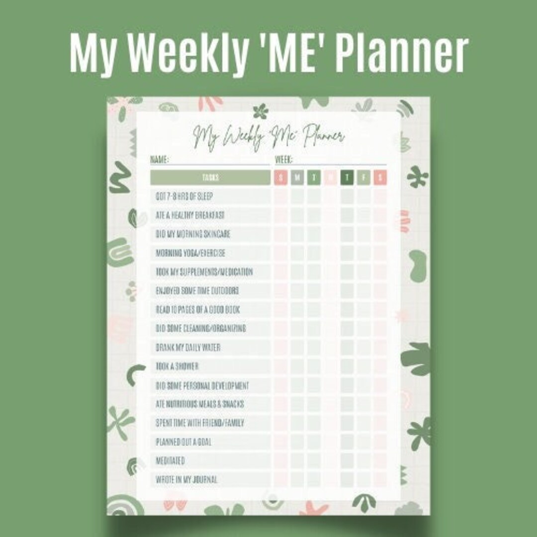 Weekly Self Care Planner, My Weekly ME Planner, Digital, Printable ...