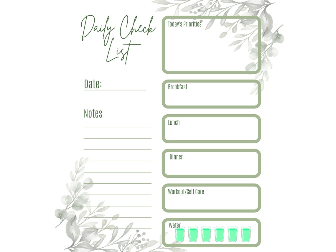 Daily Check List Checklist Printable Digital Download Health Self Care ...