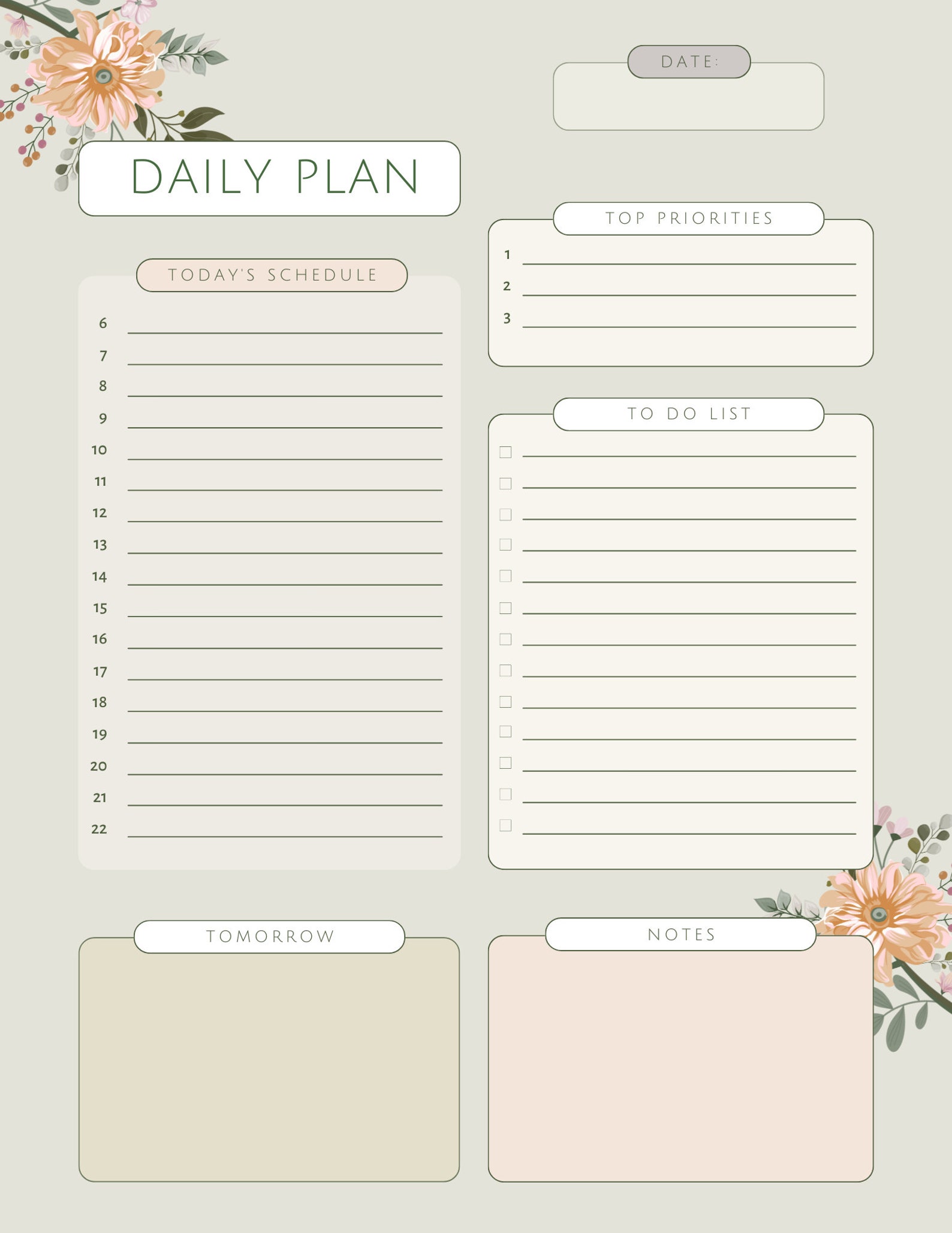 Daily Planner Note Printable Digital Download Insert Tracker Checklist ...