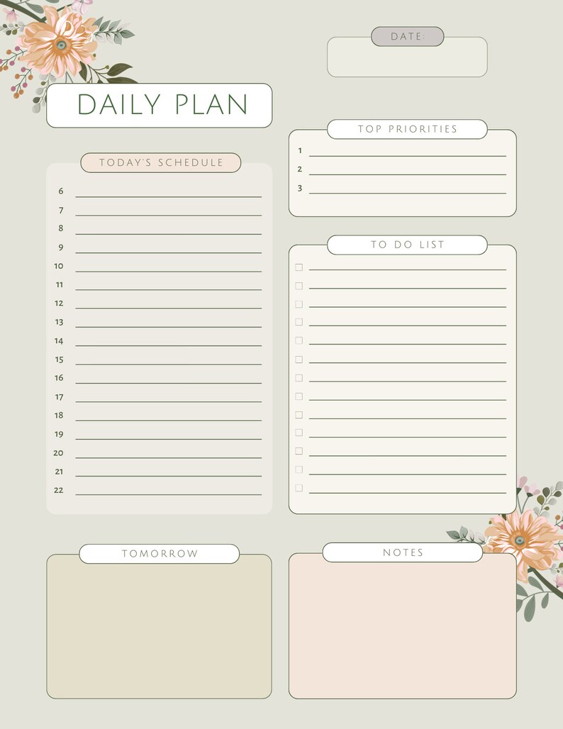 Daily Planner Note Printable Digital Download Insert Tracker Checklist ...