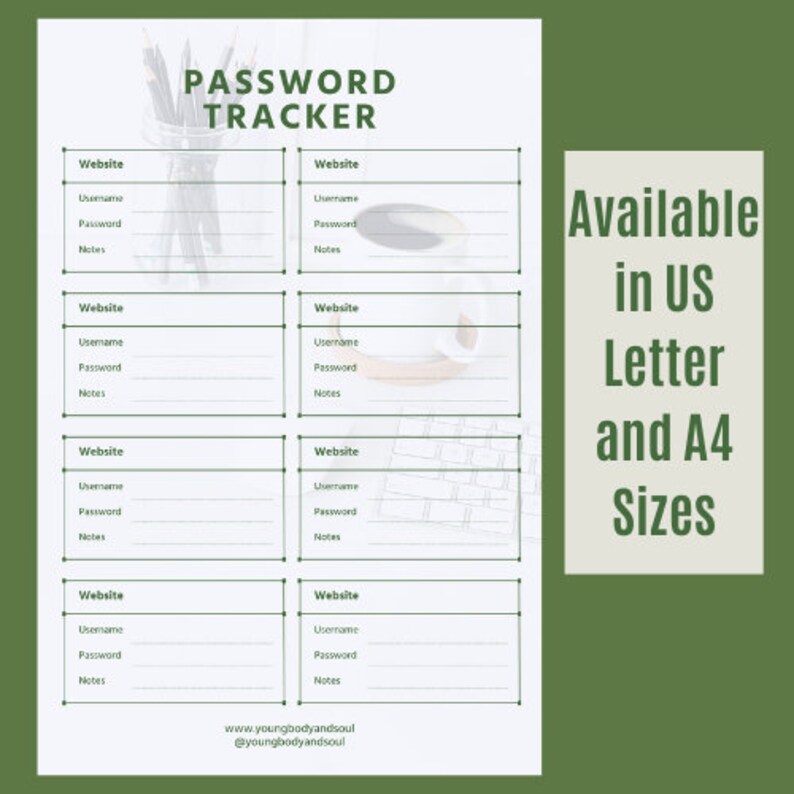 Password Tracker Printable Downloadable Fillable Password Log Password ...