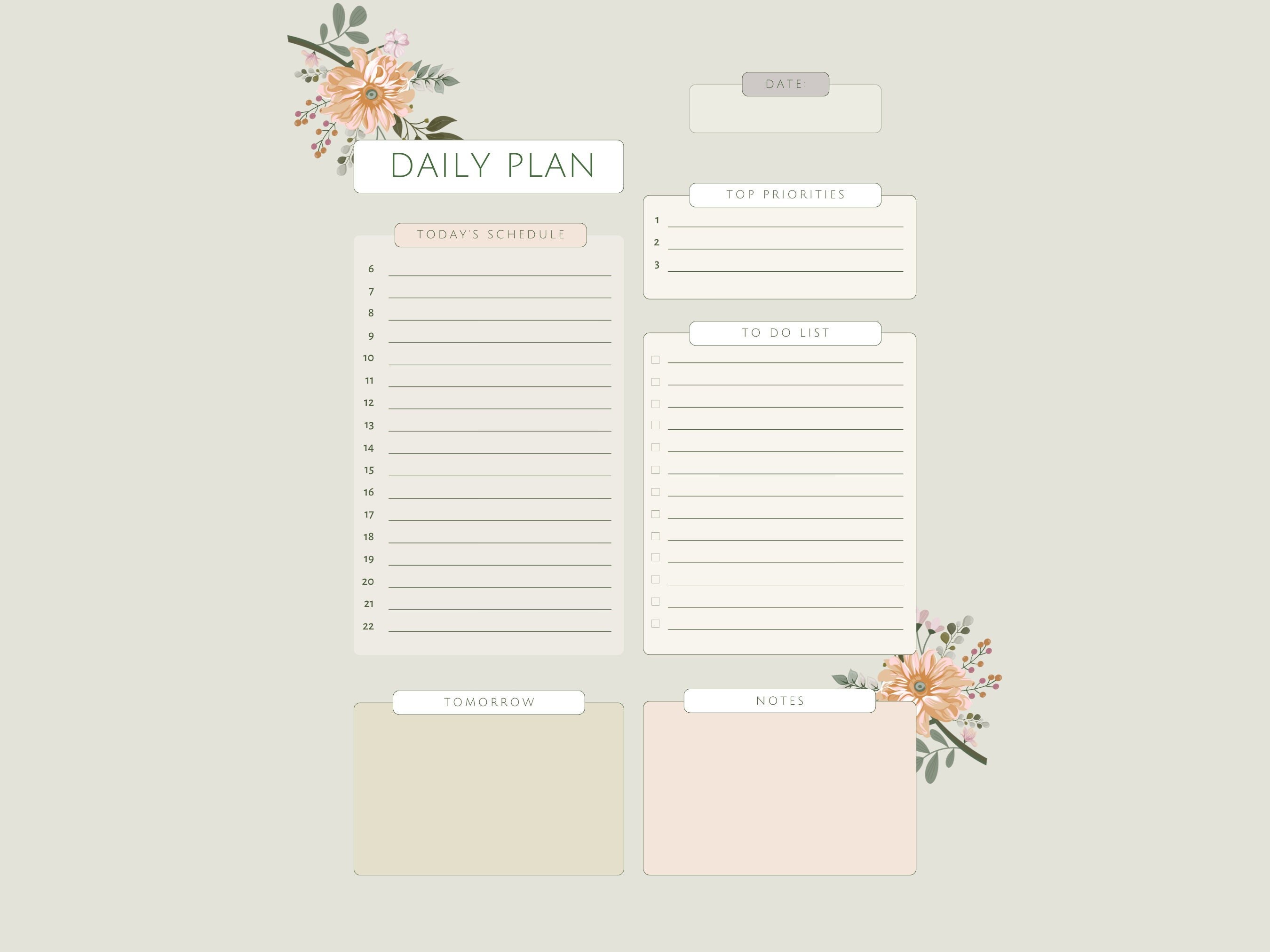 Daily Planner Note Printable Digital Download Insert Tracker Checklist ...