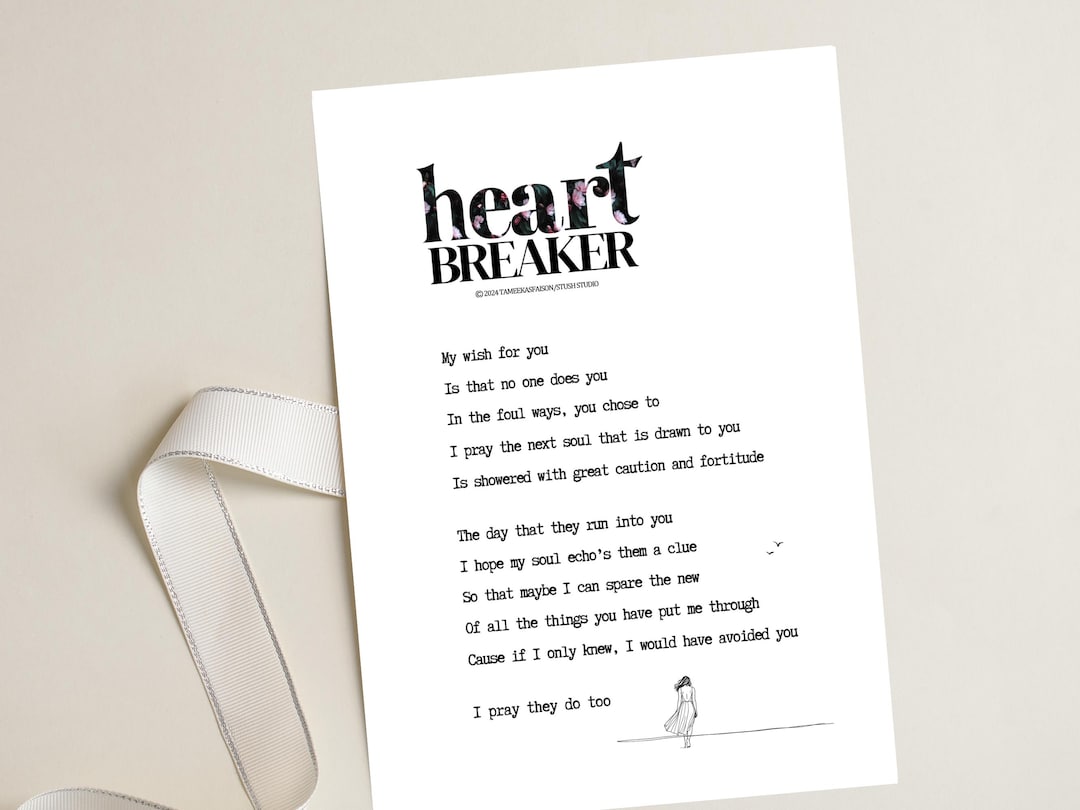 Heartbreaker Poem Card, Printable Divorce Poetry (digital Download ...