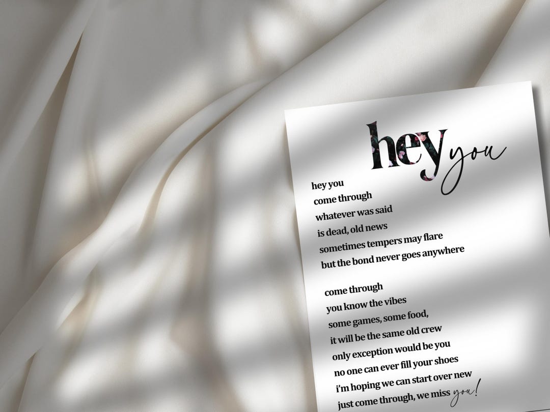 Hey You Printable Poem, Card for Him, Card for Her, Friendship Card ...