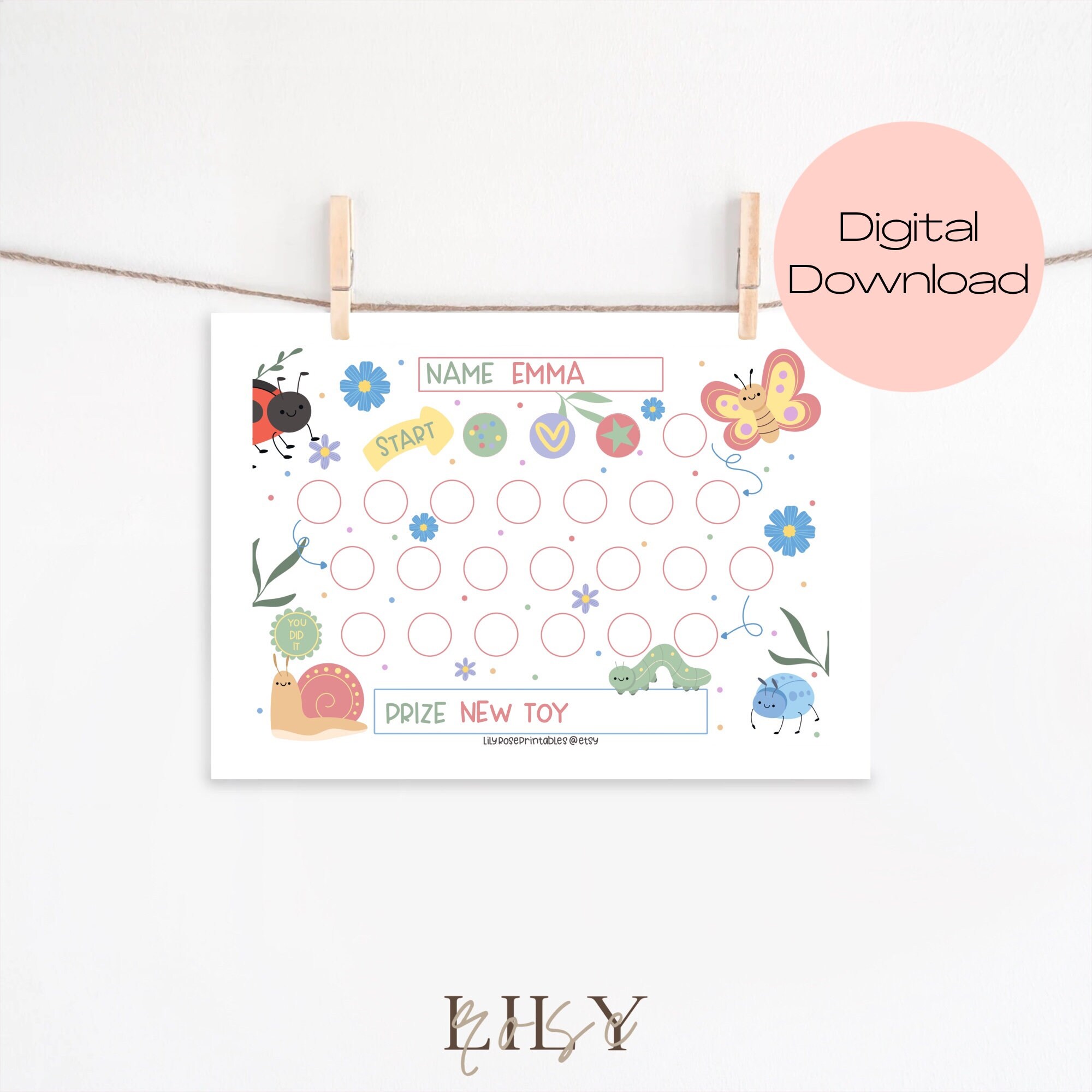 Printable Bugs Reward Chart Unisex Sticker Chart Instant - Etsy