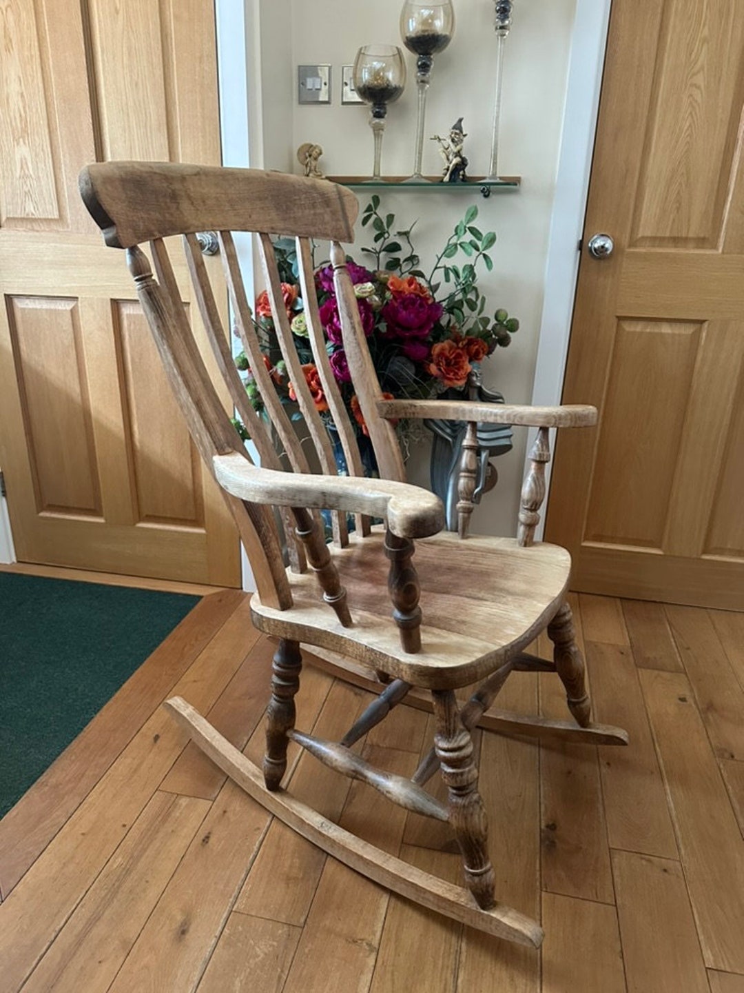 Vintage Solid Oak Rocking Chair - Etsy