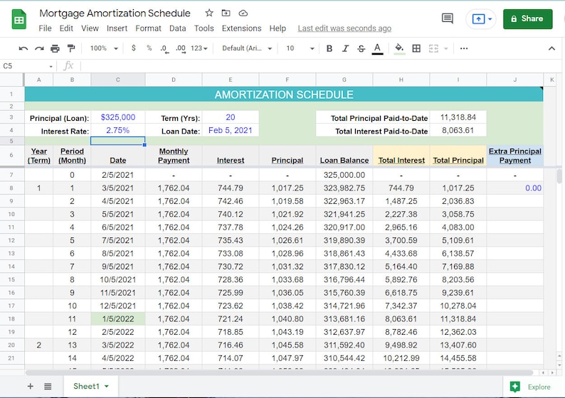Simple Mortgage Loan Amortization Schedule Tracker, Planner, and ...