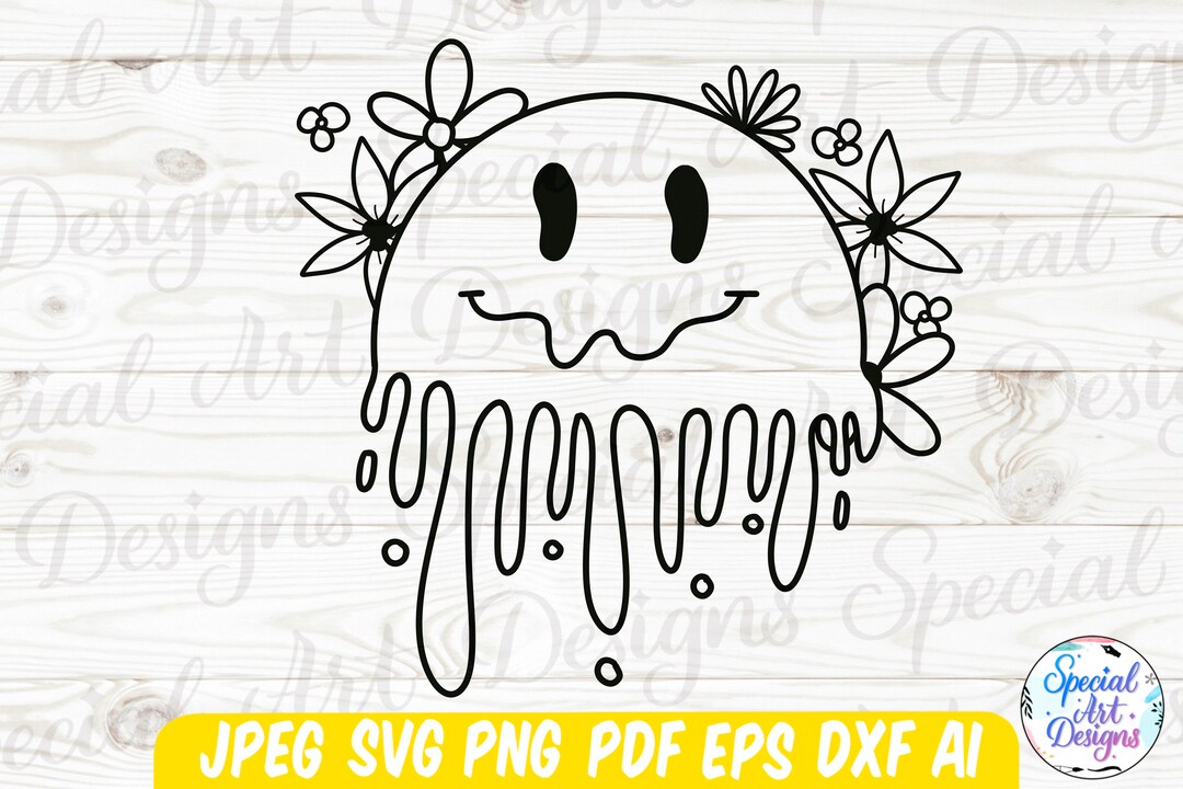 Drippy Smiley Svg | Melted Face Svg | Happy Face Drip Svg | Melting ...