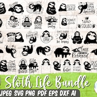 Sloth SVG Designs Bundle Adorable Sloth Clipart Lazy Sloth Digital ...