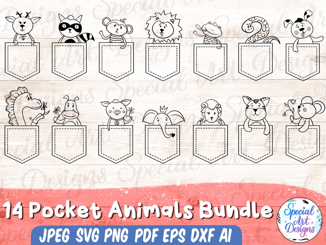 Cute Pocket Animals Svg Bundle | Cat on Pocket | Dog on Pocket ...