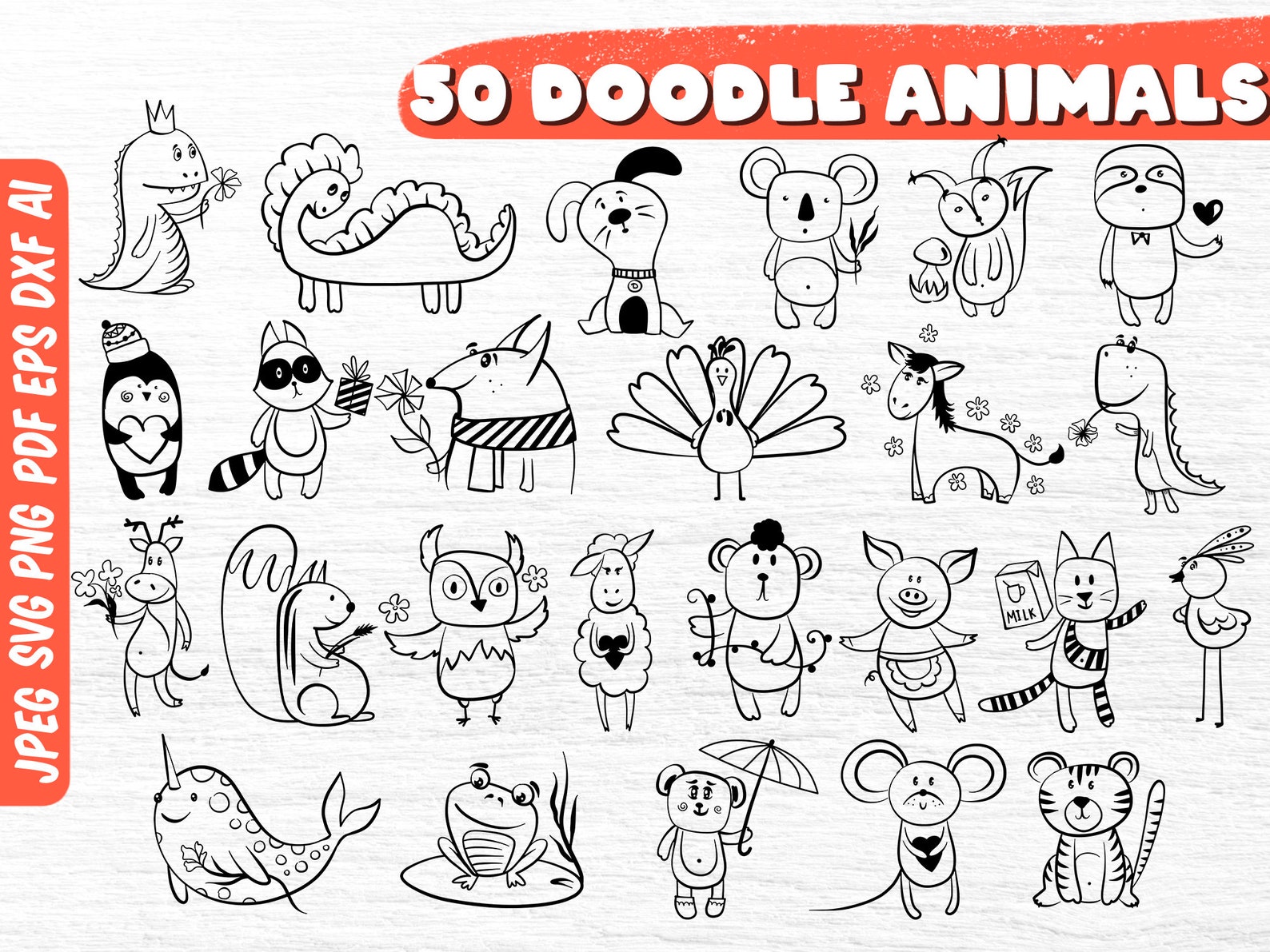 Animal Bundle Svg Animal Hand Drawn Svg Animal Clipart - Etsy