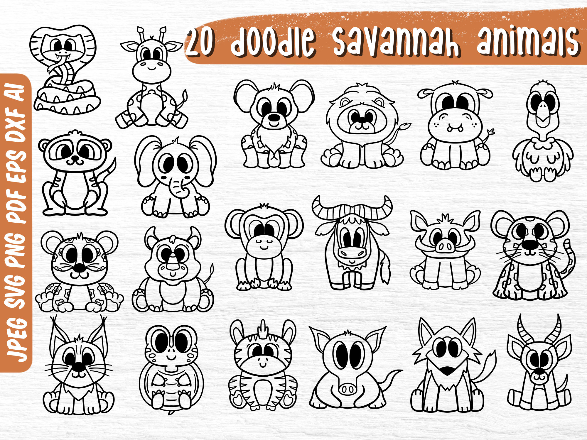 Savannah Animals Doodle Svg Bundle Animal Hand Drawn Svg - Etsy