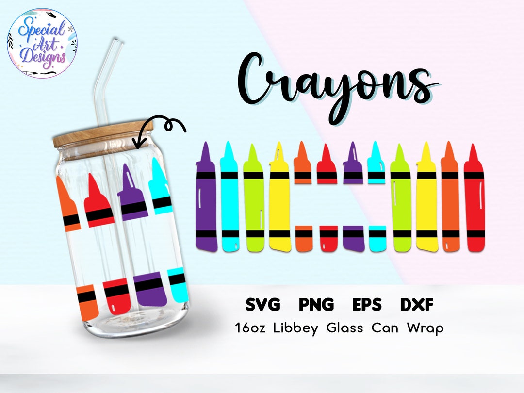 Crayon Pattern Can Glass Wrap Svg | Teacher Gift Libbey Glass | Crayons ...