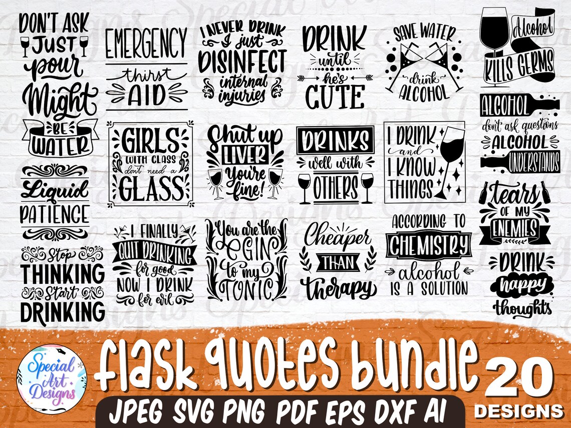 Flask Quotes Svg Bundle Funny Alcohol Svg Flask Svg - Etsy UK