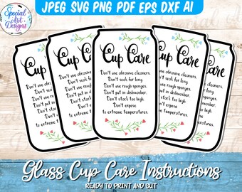 Printable Glass Cup Care Card, Frosted Glass Wash Instruction - Etsy