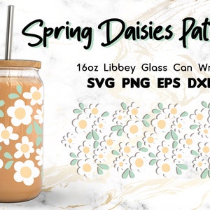 Spring Pastel Color Daises Pattern | 16oz Libbey Glass Can Wrap Cut ...