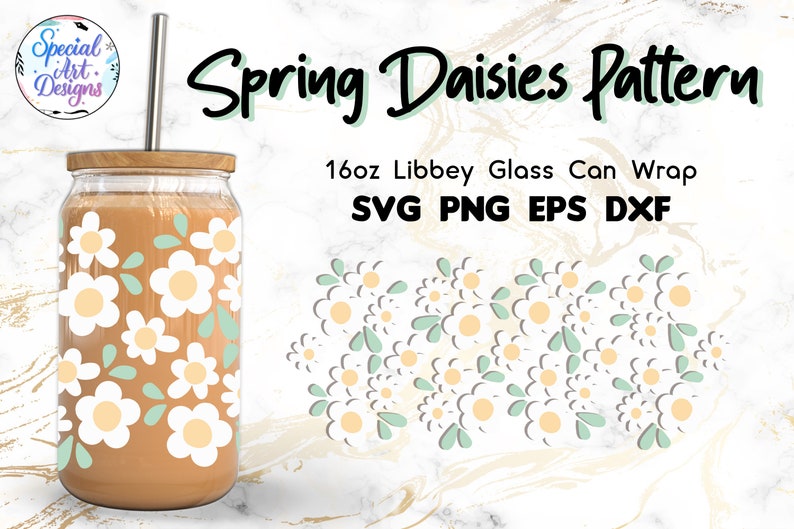 Spring Pastel Color Daises Pattern 16oz Libbey Glass Can - Etsy