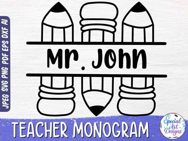 Teacher Monogram SVG Bundle: School Supplies Cut File (digital Download ...