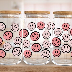 Pink Smiley Face Glass Can Wrap: 16oz 20oz (digital Download) - Etsy