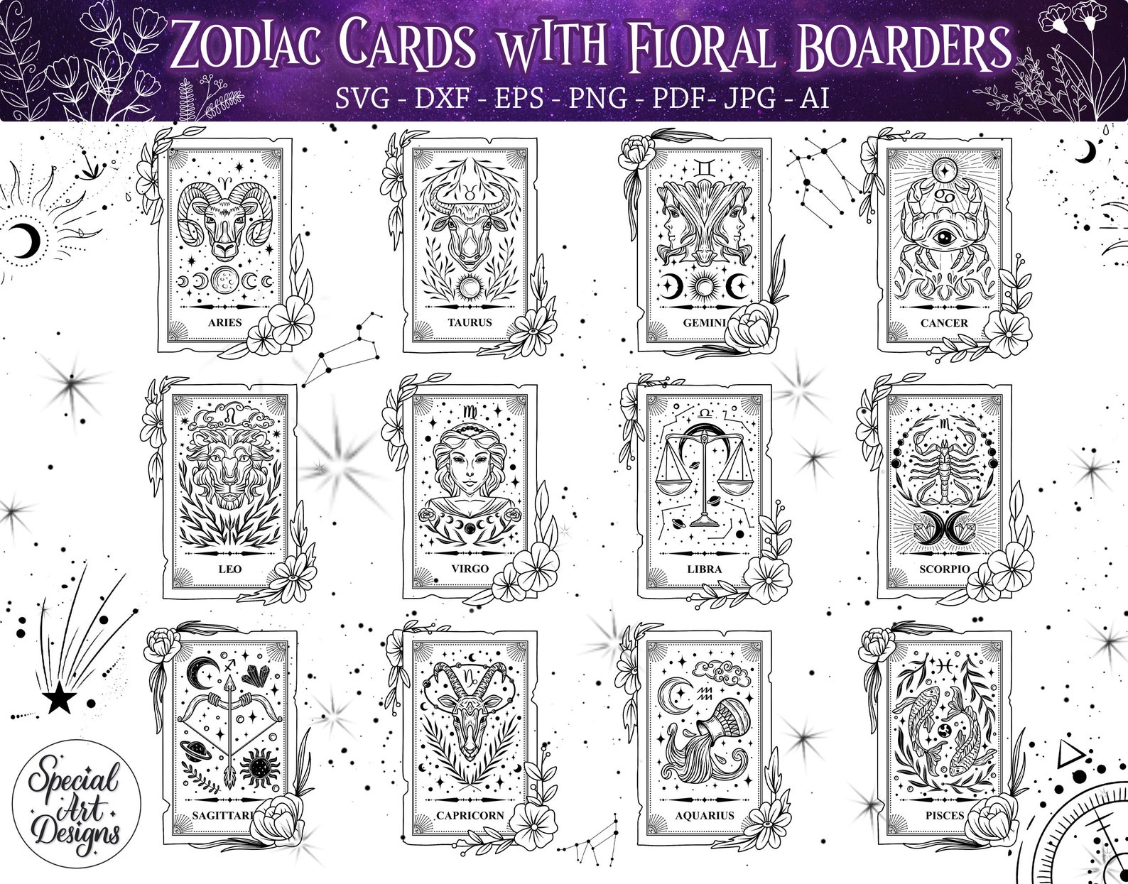Zodiac Cards Svg Zodiac Sign Svg Constellation Zodiac Svg - Etsy UK