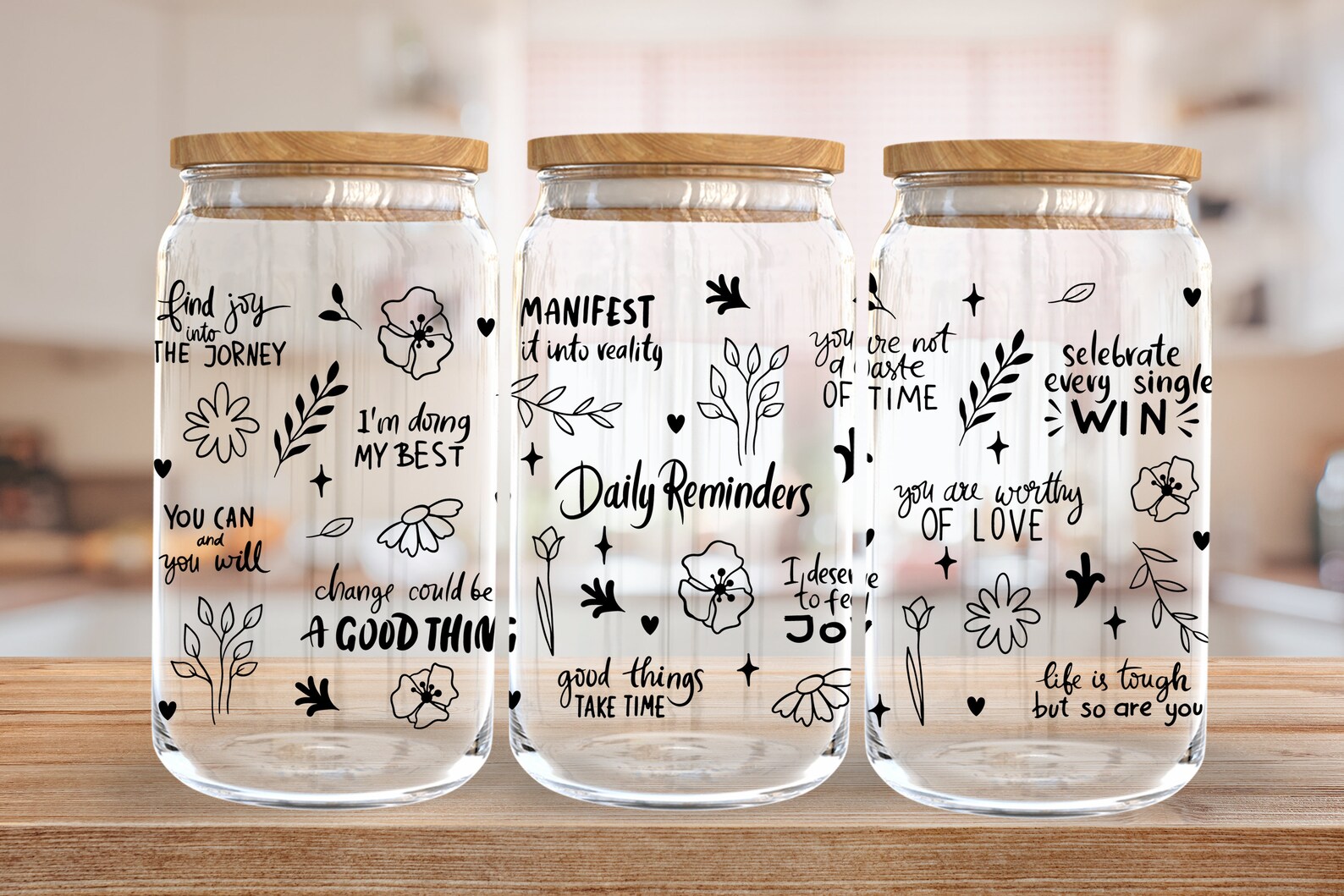 Positive Mindset Glass Can Wrap: Daily Reminders SVG (digital Download ...