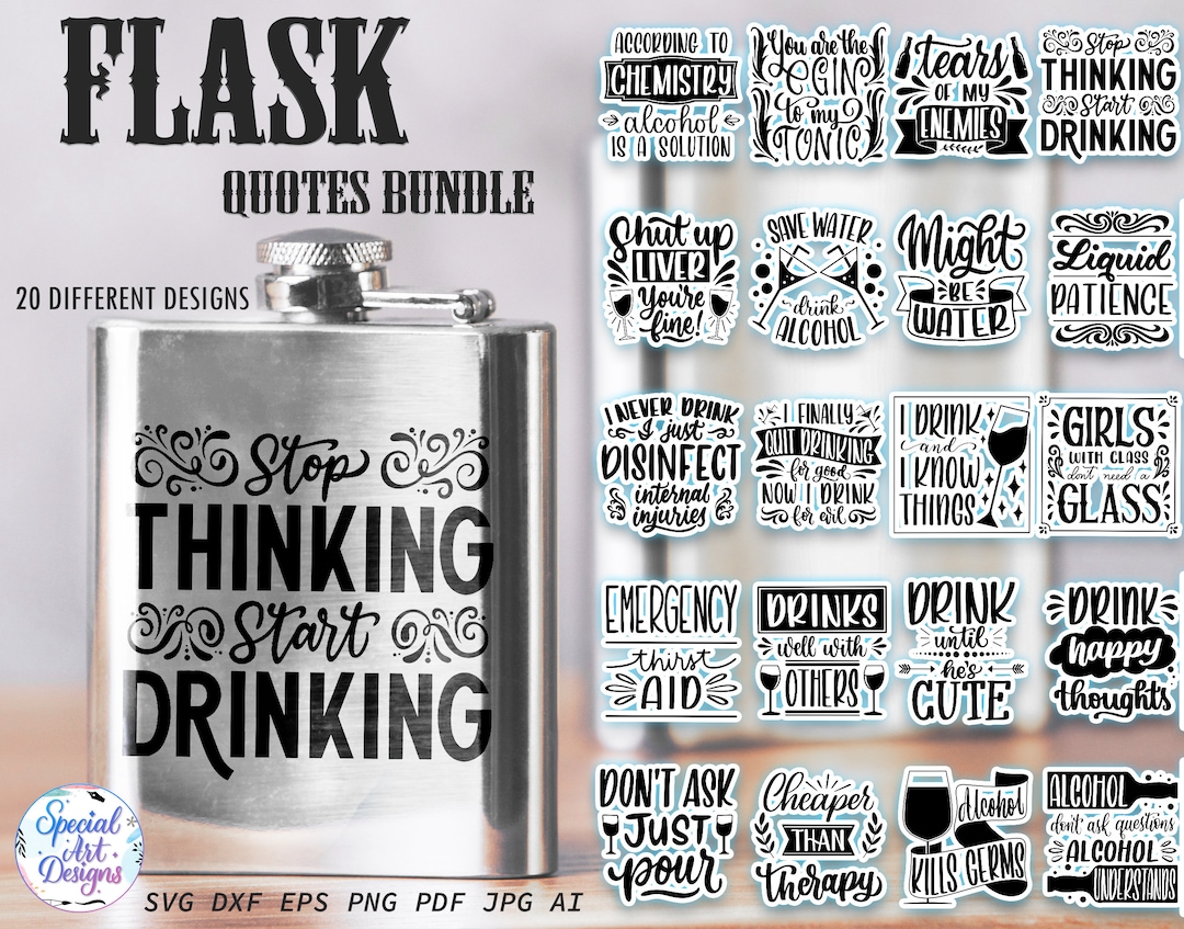 Flask Quotes Svg Bundle | Funny Alcohol Svg | Flask Svg Designs | Funny ...