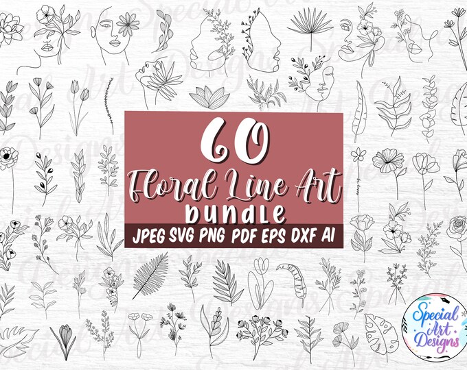 Set of 12 Dainty Floral Svg, Dainty Leaf Svg, Minimalist Flower Svg ...